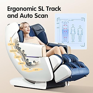 iBooMas Massage Chair,APP Control Massage Chairs Zero Gravity Full Body with Back and Calf Heating,Auto Leg Extension,SL Track,Thai Stretch,Foot Rollers,Airbags,Bluetooth,R8606(Blue)