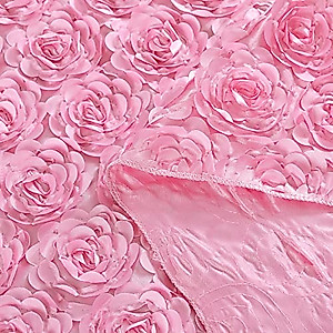 Baby Shower Tablecloth 50x102 Inches Pink Tablecloth Rectangle Satin Overlay Rosette Tablecloth 3D Floral Tablecloth for Wedding Party Event