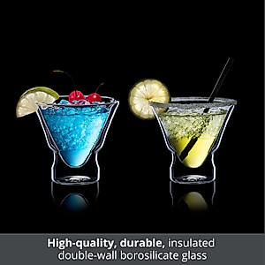 MasterPRO - Mixology Glassware - Double Walled Insulated Glassware - Durable Borosilicate Glass Sets for Home and Kitchen - Set of 2 Martini Glasses - 7.7 ounces