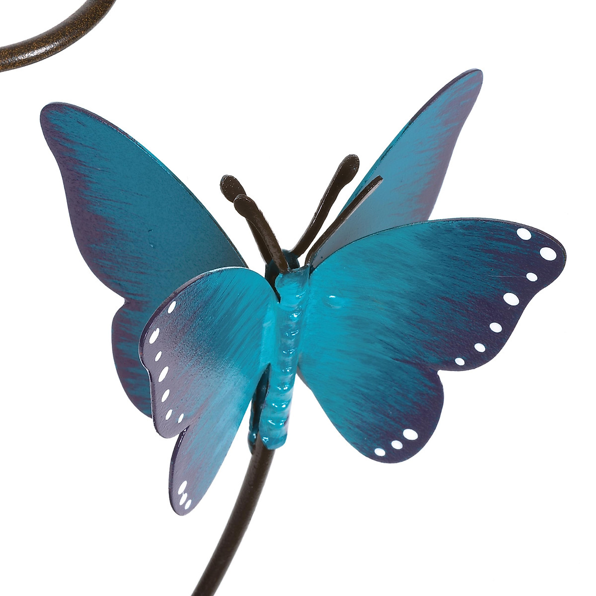 La Crosse 704-4645B Blue 5 inch Capacity Glass Butterfly Rain Gauge with Ground Rod