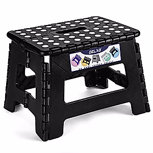 Delxo 9 Inch Folding Step Stool in Black,1 Pack Premium Heavy Duty Foldable Stool for Kids,Portable Collapsible Plastic Step Stool,Non Slip Folding Stools for Kitchen Bathroom Bedroom