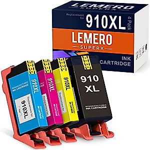 910XL Ink Cartridges Combo Pack, LemeroSuperx Remanufactured Ink Cartridge Replacement for HP 910XL 910 XL Work for OfficeJet 8022 8025 8035 8028 8020 (Black Cyan Magenta Yellow, 4 Pack)