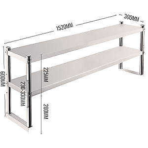 VEVOR Double Overshelf, Double Tier Stainless Steel Overshelf, 60 in. Length x 12 in. Width Double Deck Overshelf, Height Adjustable Overshelf for Prep & Work Table in Kitchen, Restaurant and Workshop