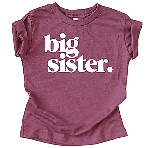 Bold Big Sister Colorful Sibling Reveal Announcement T-Shirt for Baby and Toddler Girls Sibling Outfits Vintage Burgundy Shirt 3T