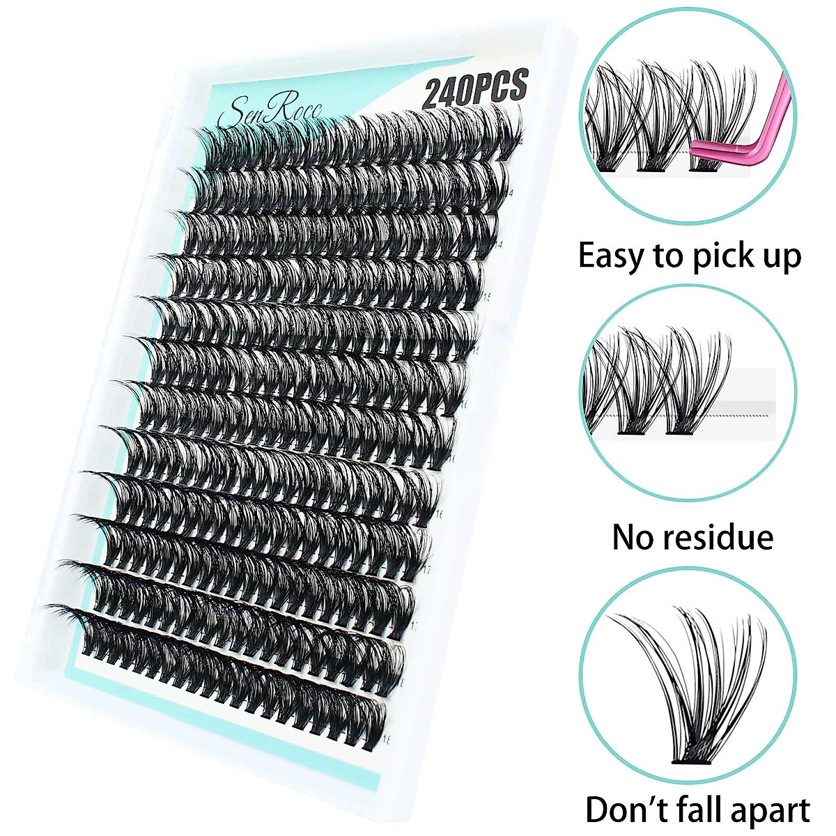 Individual Lashes 14-18mm 240pcs Cluster Lashes D Curl Natural Look Mixed Tray DIY Eyelash Extension Volume Lash Clusters Eyelashes Long 0.07 Individual Lash Extensions (40D-0.07D-14-18mm)