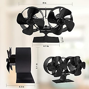 PYBBO Wood Stove Fan - Heat Powered Double Motors, Small Size 8 Blades Non-Electric Fireplace Silent Eco Fan for Gas/Pellet/Wood/Log Burner Stoves