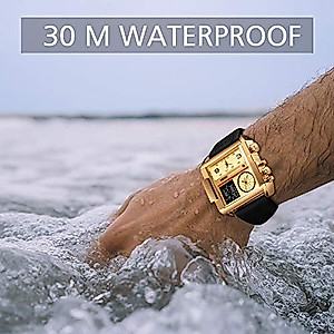 SKMEI Men's Digital Sports Watch, LED Square Large Face Analog Quartz Wrist Watch with Multi-Time Zone Waterproof Stopwatch