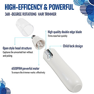 2022 Upgraded Nose Hair Trimmer,Nose Ear Trimmer for Men Women, Eyebrow and Facial Hair Removing Trimmer Clipper, Battery-Operated Dual- Edge Blades, Hair Trimmer with Waterproof (White)