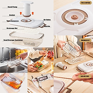 AYYOYYOY Vacuum Seal Containers - Marinade and Keep Food Fresh with Time Dial, BPA Free, Drainer, Microwave Friendly - 2 Piece Set (5.1Cups+8.9Cups Rectangular)