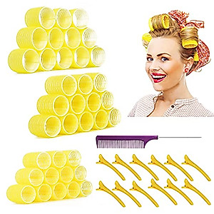 36 Pack Self Grip Hair Rollers Set - Salon Dressing Curlers for Long Hair, No Heat Jumbo, Large and Medium Rollers With Clips & Comb