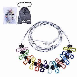Retractable Clotheslines with 1 Waterproof Bag, 12 Colorful Clips, Laundry Ropes for Indoor and Outdoor Use, Portable Clothes Drying Line, Heavy Duty Clothesline Travel Camping Hotel Use YLARMY