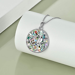 ONEFINITY Sterling Silver Tree of Life Owl Necklace Abalone Shell Pendant Necklace for Women Jewelry Mother's Day Jewelry Gifts for Mom