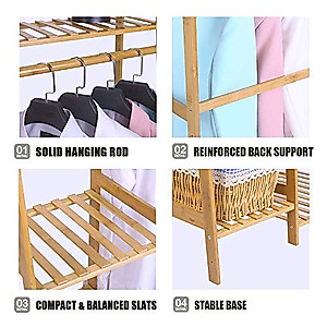 Ufine Bamboo Garment Rack 7-Tier Storage Shelves Clothes Hanging Rack, Heavy Duty Clothing Rack Minimalism Wardrobe Closet Organizer for Indoor