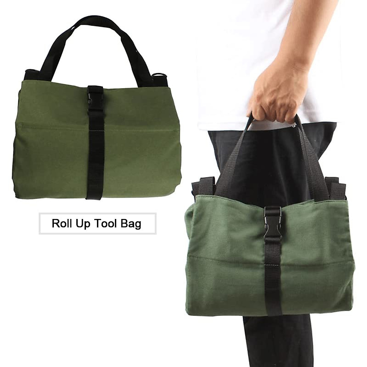 Toll Roll Bag, BetterJonny 600D Oxford Wrench Roll Up Pouch 5 Zippered Heavy Duty Tool Roll Up Bag Multi-Purpose Tool Roll Sorting Car Debris Storage Bag for Storing Electrician Repair Tools