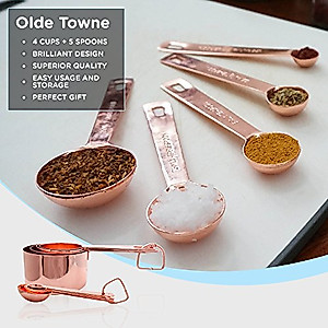 MEKBOK stainless steel measuring cup and spoon set (9-piece set) 4 cups and 5 spoons, copper-plated stainless steel, dry measuring cup, stainless steel and liquid metal measuring cup