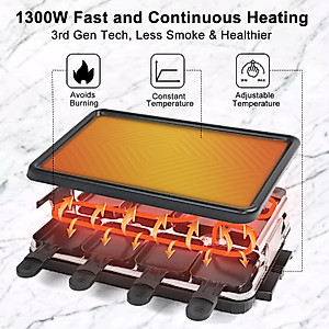 Fajiabao Electric Korean BBQ Indoor Grill Table Smokeless Portable Raclette Grill Nonstick with 8 Cheese Maker Pans Temperature Control & Dishwasher Safe 1300W Ideal for Parties and Family Fun