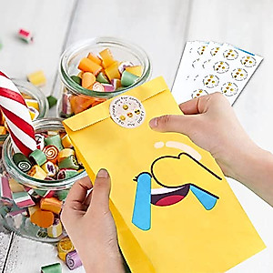 Expression paper bag, smiley paper bag, 48pcs Party Favor Bags, Colors Small Gift Bags, Small Kraft Paper Bags, Kids Goodie Bags with Stickers Small Gift Bag for Birthday Party Baby Shower Favor.
