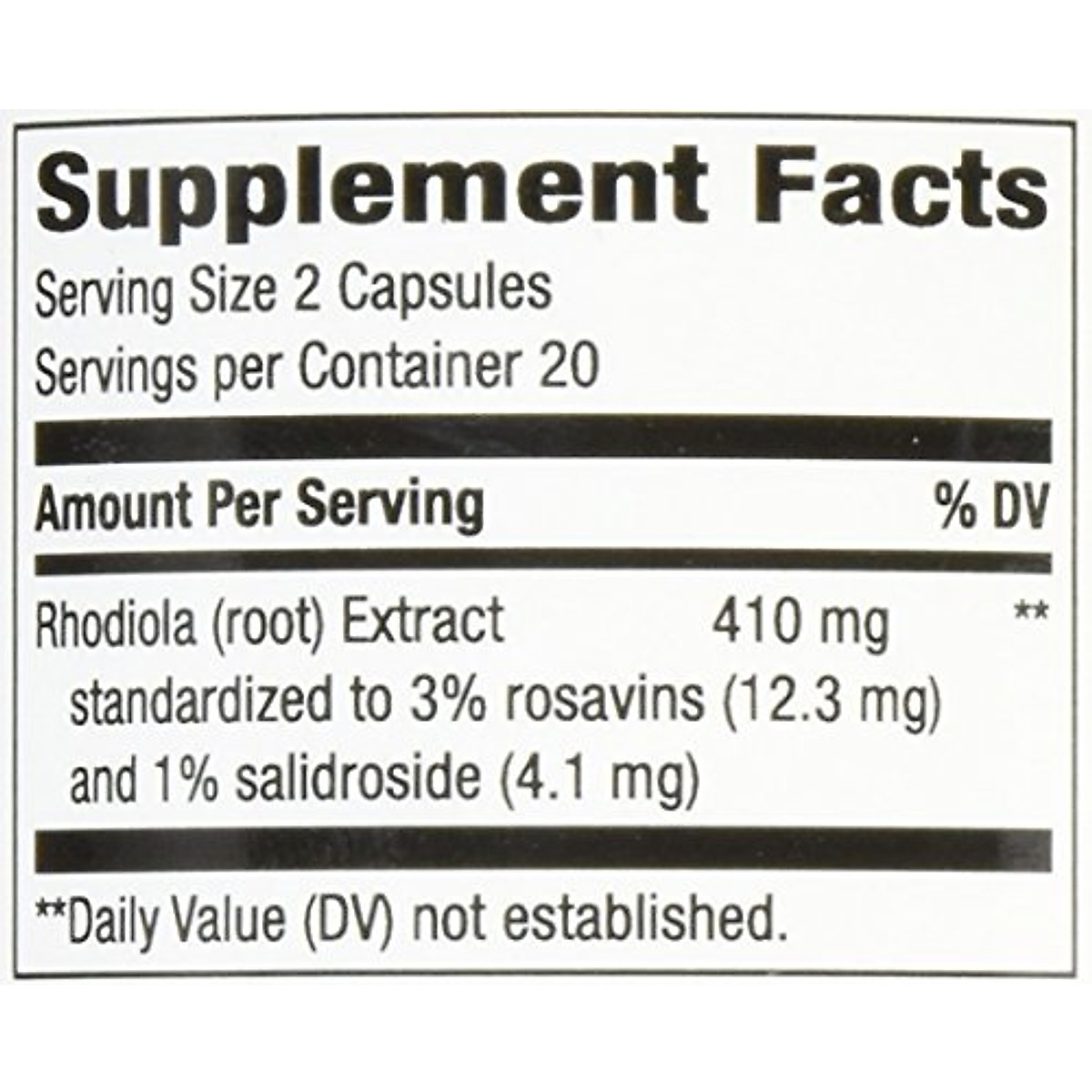 Nature's Way Premium Extract Rhodiola Energy Standardized 3% Rosavins / 1% Salidroside, 40 VCaps