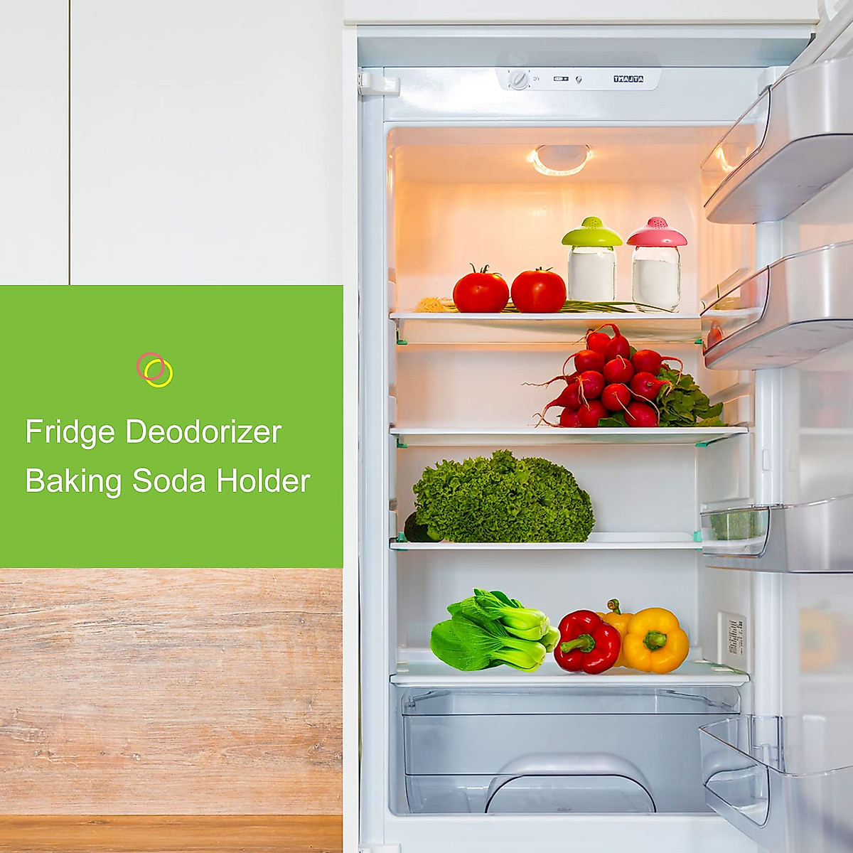 KLOWOAH Fridge Deodorizer Baking Soda Holder Compatible with Regular Mouth Mason Jar Lids,Refrigerator Reusable Mason jar lids (Pack of 4)