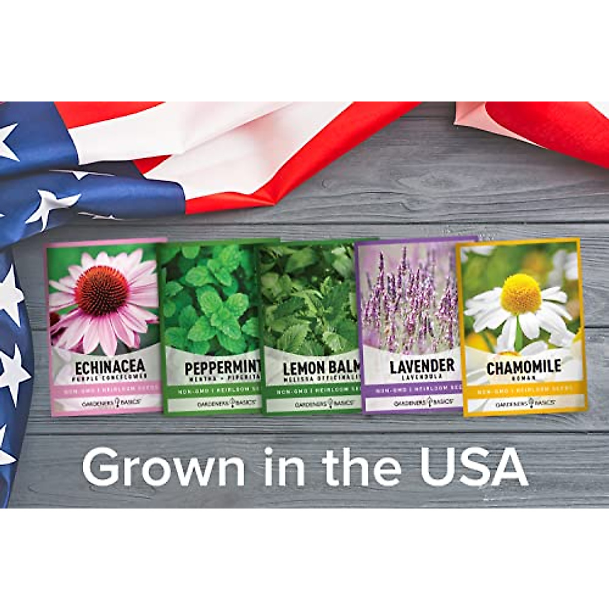 Herbal Tea Seeds for Planting Indoors and Outdoors 5 Variety Packets Echinacea, Peppermint, Lavender, Chamomile and Lemon Balm - Great for Kitchen Herb Garden Heirloom Herb Seeds - Gardeners Basics