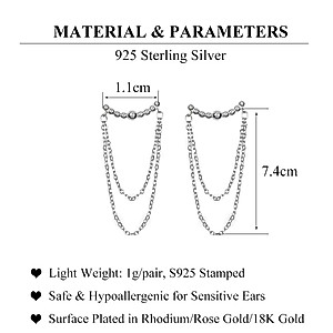 SLUYNZ 925 Sterling Silver Dangle Earrings Chain For Women Dangling Tassel Earrings Tiny Balls Stud (A-Silver)