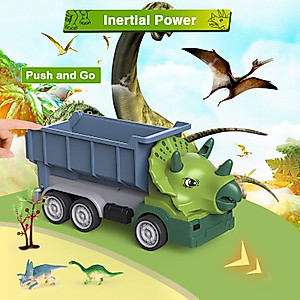 Yoocaa Dinosaur Toys for Kids | Dinosaur Monster Truck with Roaring Sounds | Construction Vehicles Toys Cars Playset with Playmat | Educational Toys Gifts for Boys Toddler 3,4,5,6 Years Old (24 Pcs)