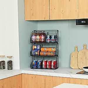 3 Tier Stackable Tea Bag Organizer with 3 Divinder 5 Hooks Metal Wire Basket Snack Rack Holder Countertop Caddy Bin Wall Mount Shelf for Office Kitchen Cabinet Pantry Patent Pending