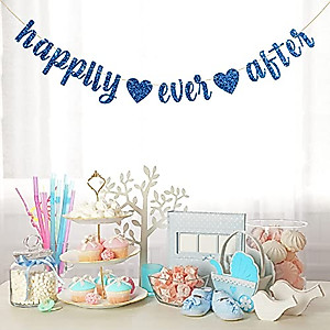 Belrew Happily Ever After Banner, Engagement Party Decor, Bridal Shower Party Decoration Supplies, Glittery Blue