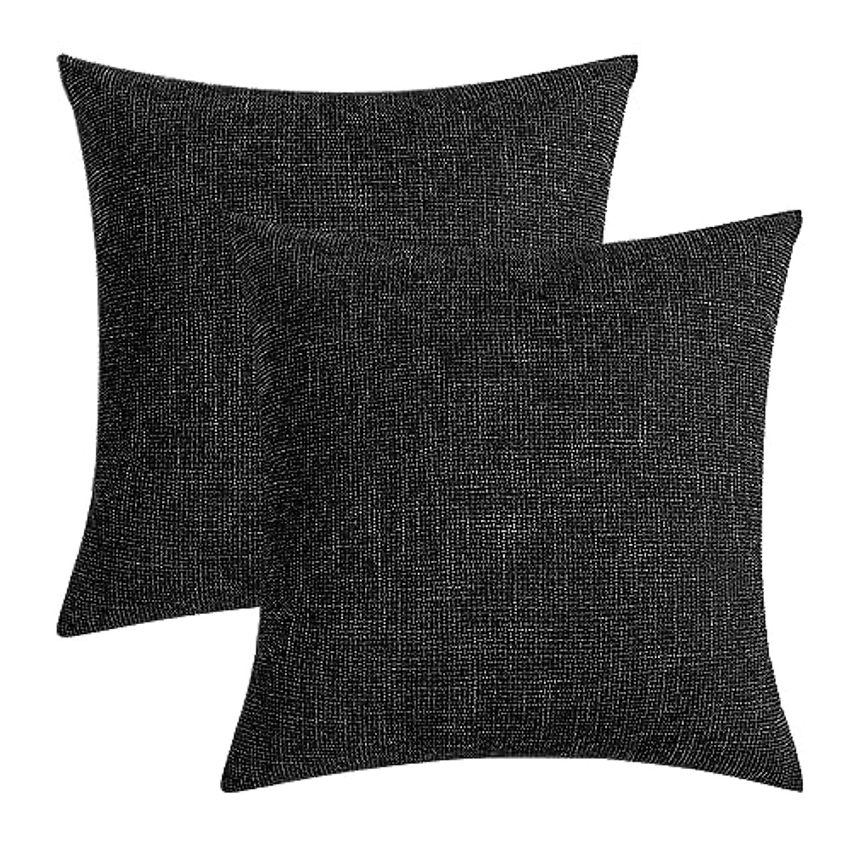 FULDGAENR Slub Linen Pillow Covers 12x12 Set of 2 for Couch Sofa, Black Rustic Woven Texture Farmhouse Decorative Throw Pillow Covers Sham Square 12 x 12 Inch Cushion Covers for Patio Home Decor