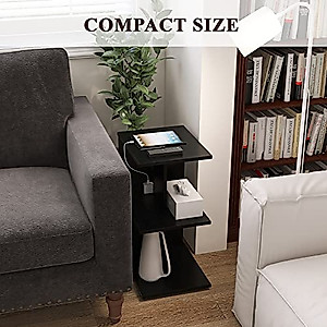 ZGREN End Table with Charging Station, Narrow Side Tables for Small Spaces with USB Ports and Outlets Rolling Bedside Nightstand Sofa Couch Side Slim Shelf Night Stand for Living Room, Bedroom, Black