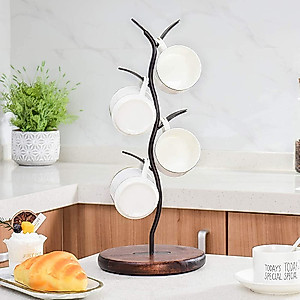 YIWANFW Mug Holder,Coffee Mug Holder Countertop Mug Tree Holder Attractive Design 16-inch Wooden Base Mug Holder Stands for Counter