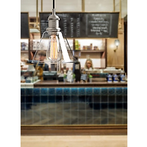 Yosoan -Light Vintage Edison Hanging Pendant Light, Mini Funnel Flared Glass Clear Glass Shade for Kitchen Bathroom Porch Living Room Dinning Room Office Restaurants Hotels Bar Island (Brushed)