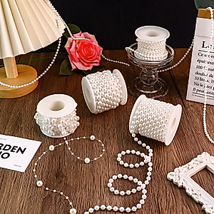 Towenm 4 Rolls 76 Feet Pearls String Garland, Faux Pearl Beads Roll Strand for Crafts, Artificial Pearls Chain Trim for Wedding Party Flower Valentine Christmas Decoration, 4mm 6mm 8mm 8+3mm, Ivory