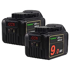 2 Pack TENMOER DCB200 20V 9.0Ah Replacement Battery Compatible with Dewalt 20V Cordless Tools with Digital Indicator