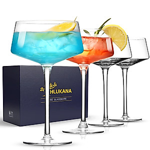Hlukana Hand Blown Martini Glasses Set of 4, 8 oz Coupe Glass, Premium Crystal Cocktail Glassess, Champagne Glass, Handblown Drinkware Set, Perfect for Bar, Cocktails, Martinis, Margaritas, Parties