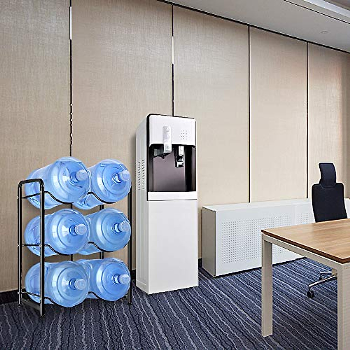 UMORNING 5 Gallon Water Bottle Holder, 3-Tier Water Cooler Jug Rack for 6 Bottles Heavy Duty Detachable Kitchen Organization and Storage Shelf, Black