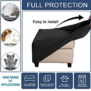 Bifaunvogel Ottoman Cover Square Folding Storage Ottoman Slipcovers Jacquard Stretch Cube Footrest Foot Stool Covers Protector with Elastic Band (Small,Black)