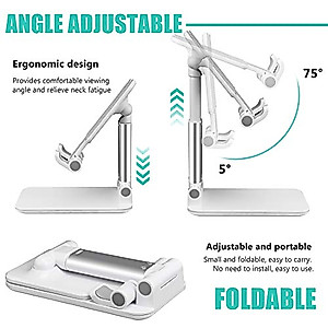 Cell Phone Stand for Desk, Angle Height Adjustable Phone Holder for Office, Compatible with iPhone 12 11 Pro XS Max XR 8 7 6S Plus, Samsung S20+ Note10, Tablets, Charging Accessories