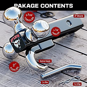 Ayleid Trailer Hitch Tri-Ball Mount with Hook & Pin Balls Sized 1-7/8 inches, 2 inches & 2-5/16 inches, Hitch Ball,Tow Hitch,Black Ball