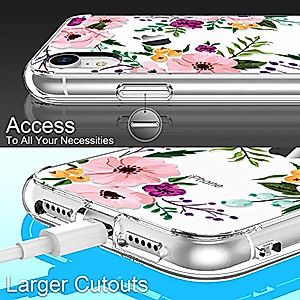 GiiKa iPhone XR Case with Screen Protector, Clear Heavy Duty Protective Case Floral Girls Women Shockproof Hard PC Back Case with Slim TPU Bumper Cover Phone Case for iPhone XR, Small Flowers