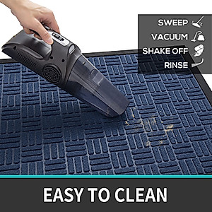 DEXI Door Mat Front Indoor Outdoor Doormat,Small Heavy Duty Rubber Outside Floor Rug for Entryway Patio Waterproof Low-Profile,17"x29",Navy Blue