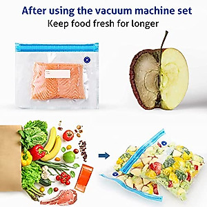 Vacuum Sealer Bags, 35PCS Food Saver Vacuum Sealer Machine Set for Sous Vide Cooking, Handheld Mini Vacuum Sealer with 15 PCS Reusable Sous Vide Bags, 4 Cooking Clips, 4 Sealing Clips & 10 Air Valves