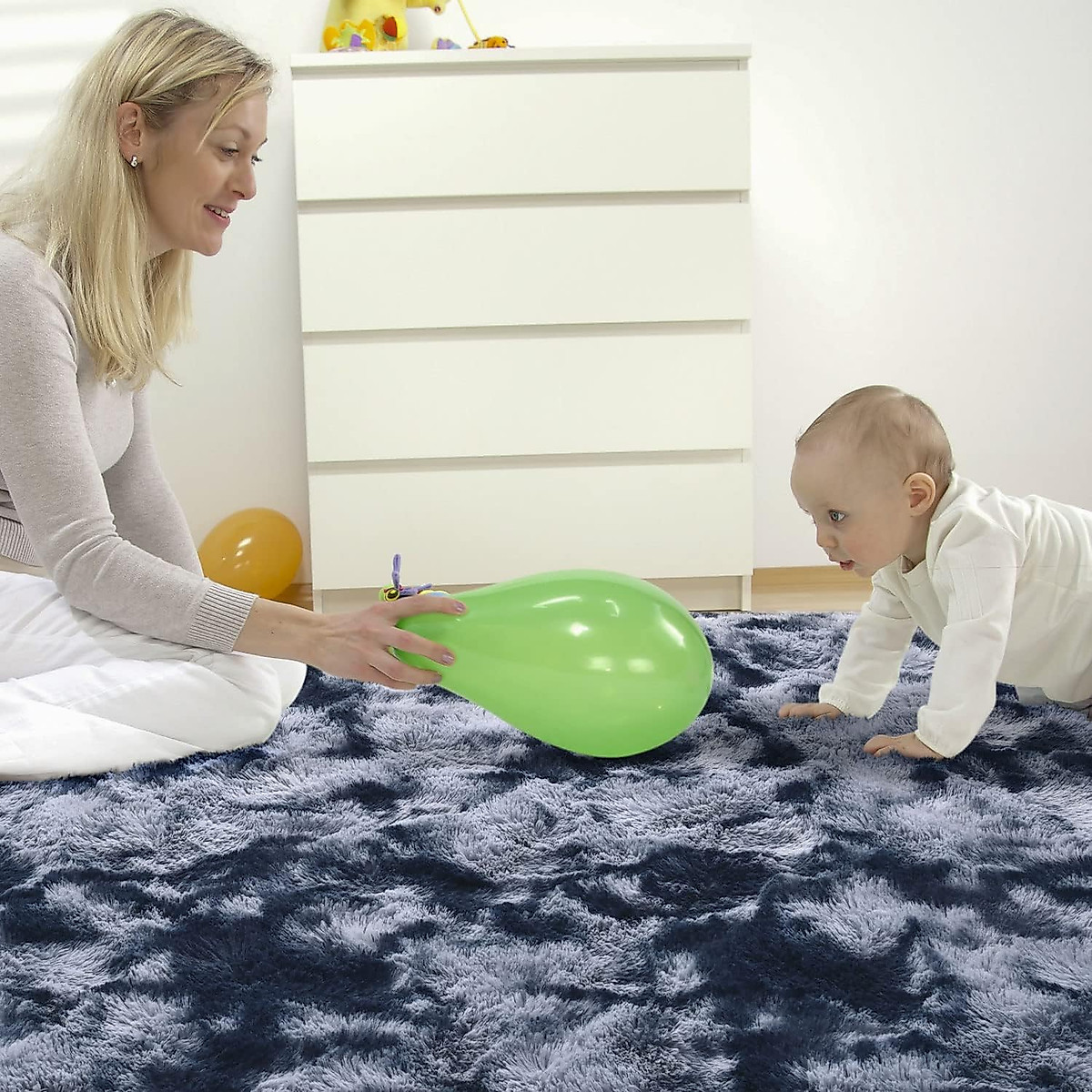 Terrug Fluffy Area Rugs for Living Room Bedroom, 5x8 Feet Tie-Dyed Blue Grey Shag Large Rug Fuzzy Throw Carpet, Anti-Skid Modern Indoor Shaggy Rug for Boy Girls Kids Nursery Room Dorm Home Decor