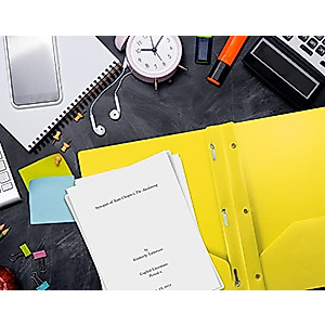 Better Office Products Yellow Plastic 2 Pocket Folders with Prongs, Heavyweight, Letter Size Poly Folders, 24 Pack, with 3 Metal Prongs Fastener Clips, Yellow