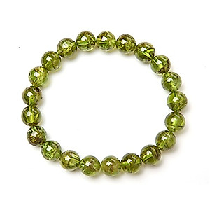 LiZiFang Genuine Natural Olivine Peridot Gemstone Stretch Round Crystal Bead Bracelet 6mm