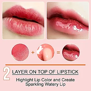 Yrarbil Hydrating Lip Glow Oil, Moisturizing Lip Plumper Gloss, No-Sticky Transparent Plumping Lip Gloss Tinted Lip Balm for Lip Care and Dry Lips (Cherry)