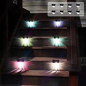 Funsgeiu Solar Deck Lights Outdoor, 8 Pack Solar Fence Lights, LED Waterproof Solar Step Lights for Fence, Stairs, Garden Yard Decor, Warm White/Color Glow Decorative Deck Lights Solar Powered