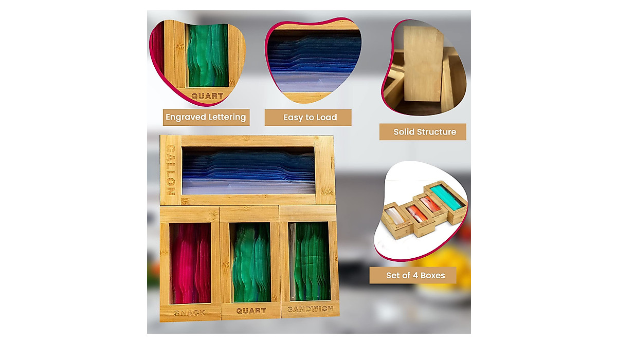 Decorio Bamboo Ziplock Bag Organizer - Save Kitchen Space