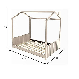 Merax Full Size Velvet House Bed Wood Bed