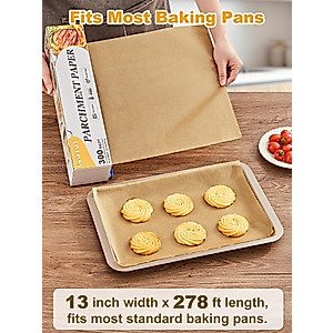 SMARTAKE Parchment Paper Roll for Baking, 13 in x 278 ft, 300 sq.ft, Non-Stick Baking Paper Sheets with Slide Cutter, Heavy Duty Extra Long, for Kitchen Baking Cooking Grilling Steaming, Unbleached